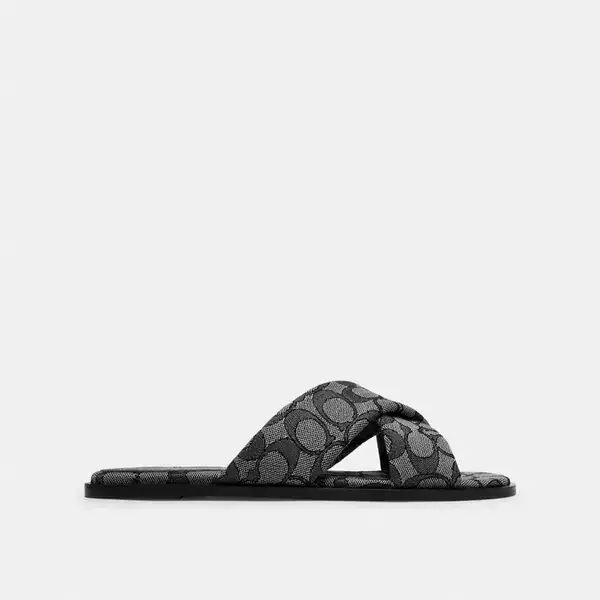 Coach® Link Criss Cross Slide In Signature Jacquard In Smoke Coal